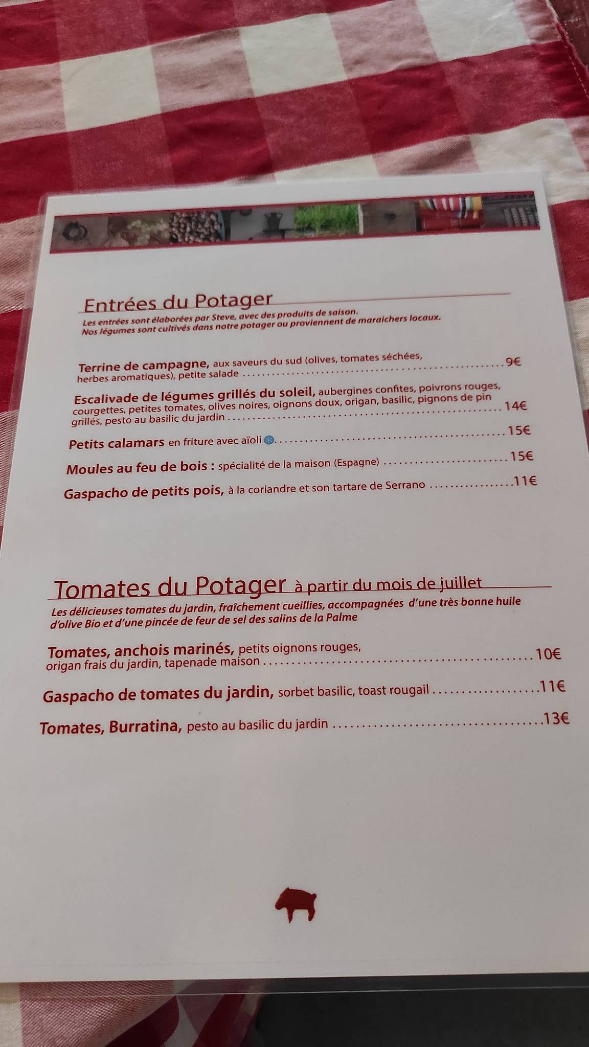 Menu au Restaurant Le Potager, Sigean, Sigean