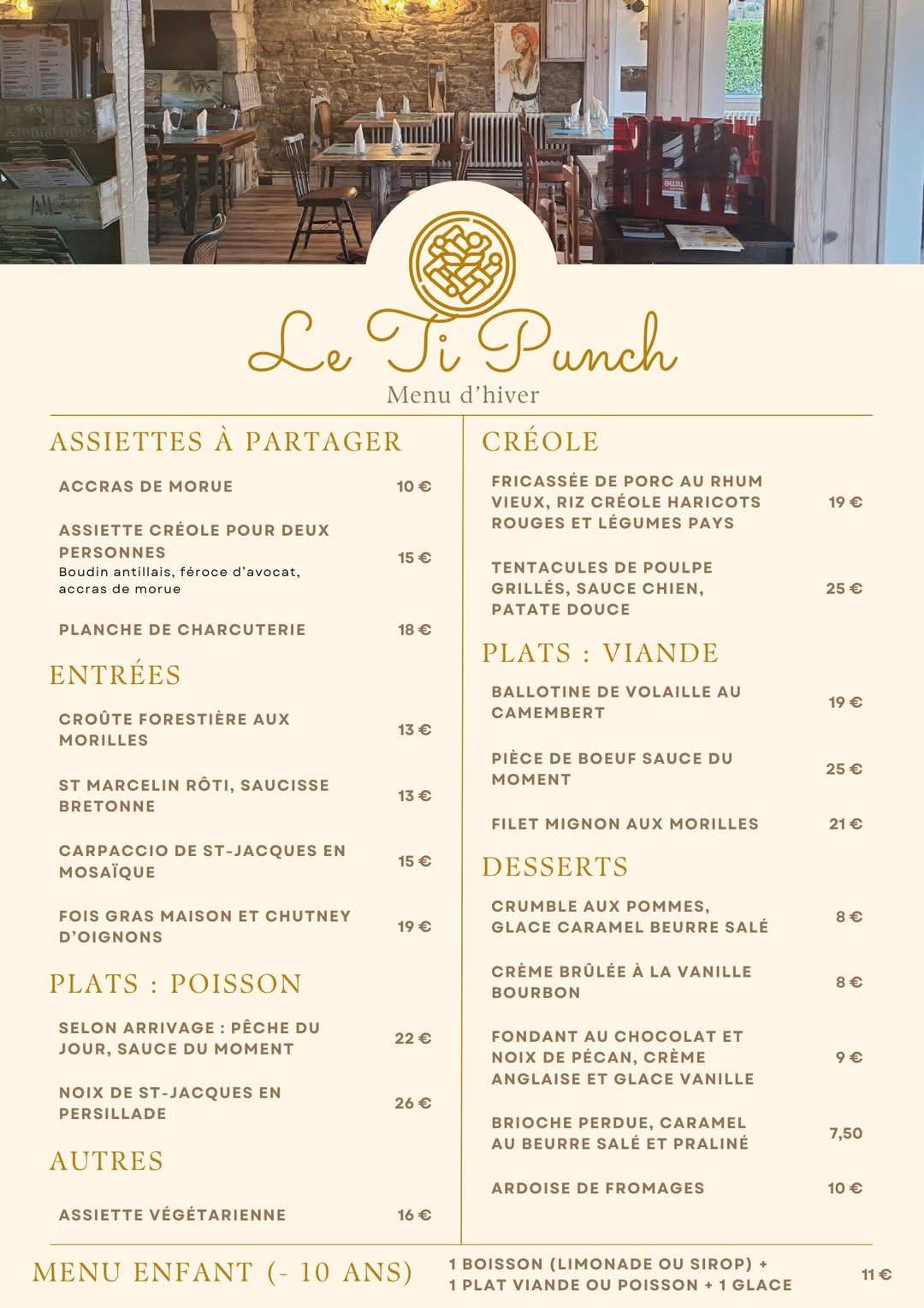 Menu au Le Ti Punch restaurant, Locquirec