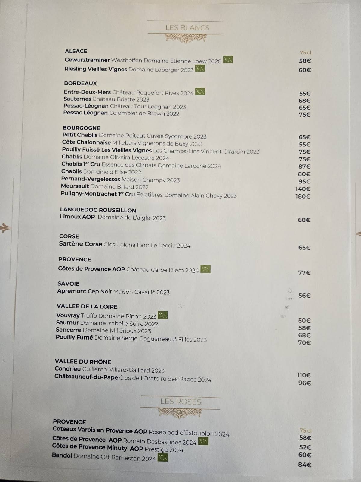 Menu at Le Train Bleu restaurant, Paris, Gare de Lyon