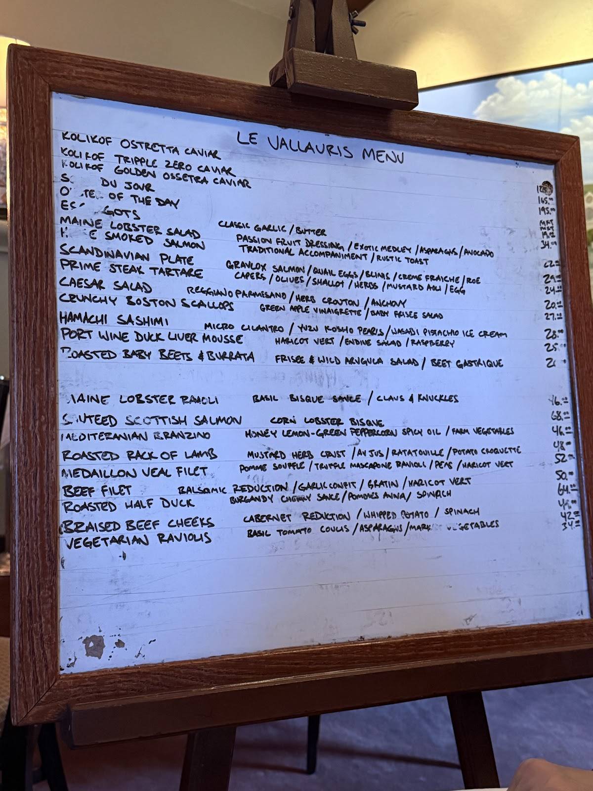 Menu at Le Vallauris Restaurant, Palm Springs