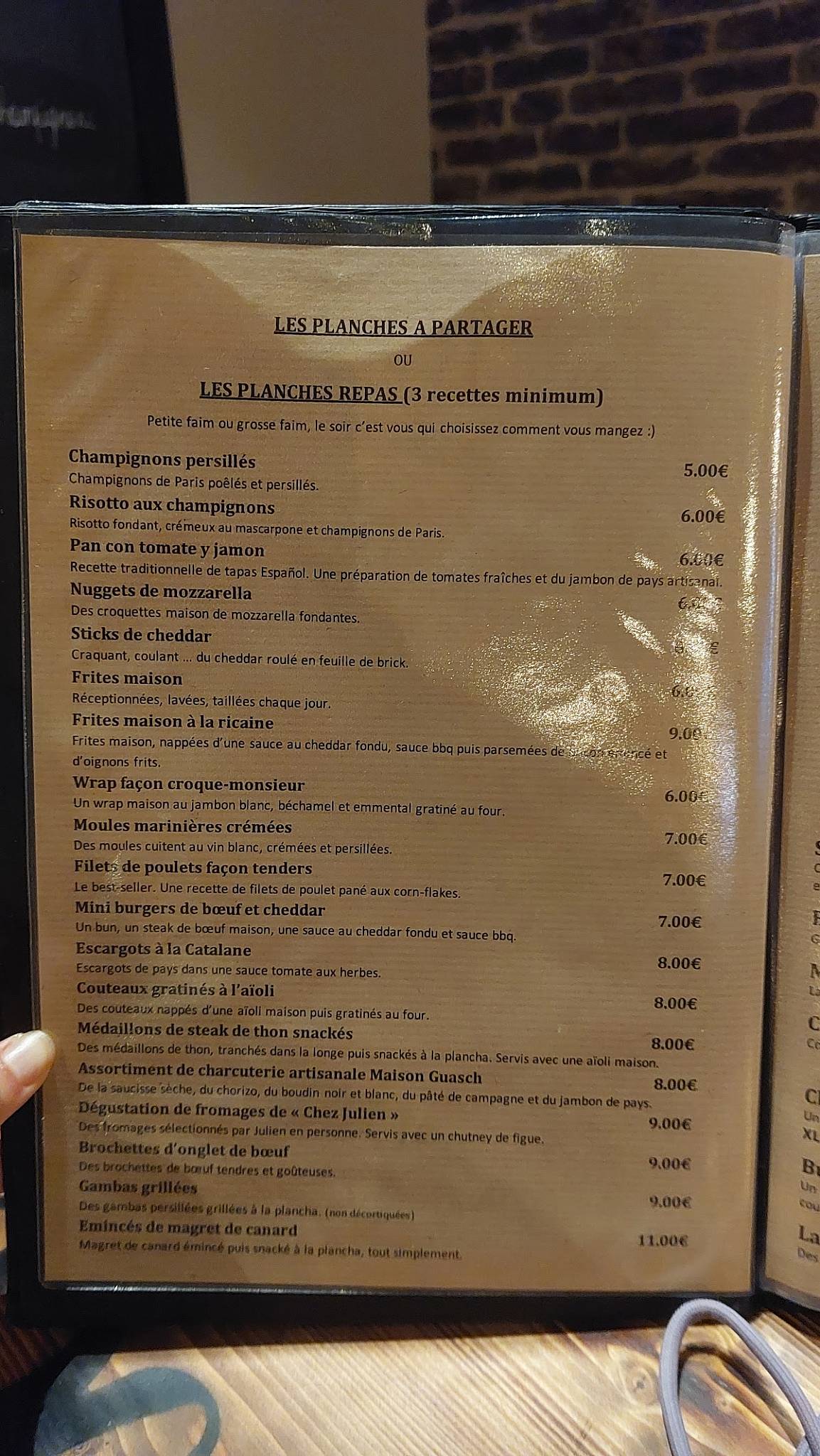 Menu au Restaurant Les Planches Carcassonne, Carcassonne