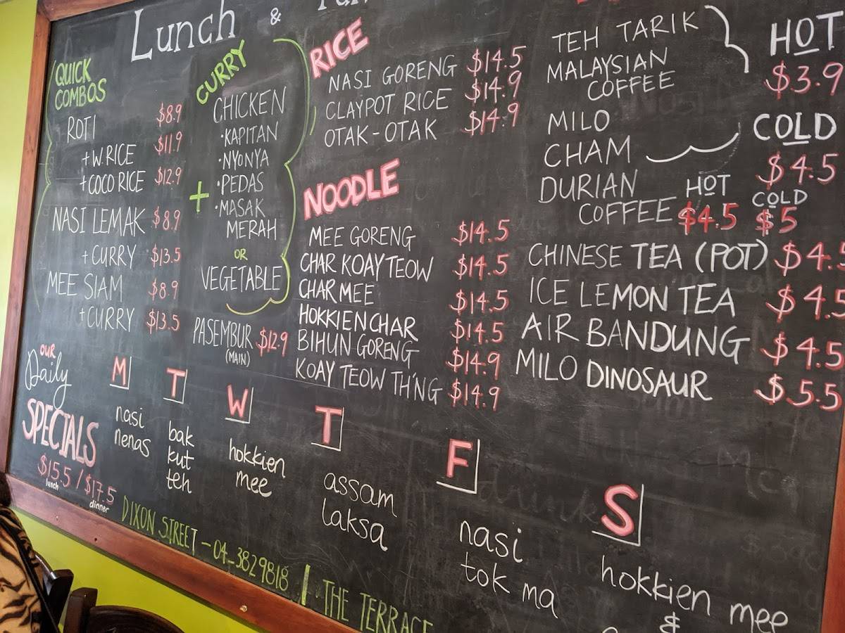 Menu at Little Penang restaurant, Wellington, 179 Victoria St