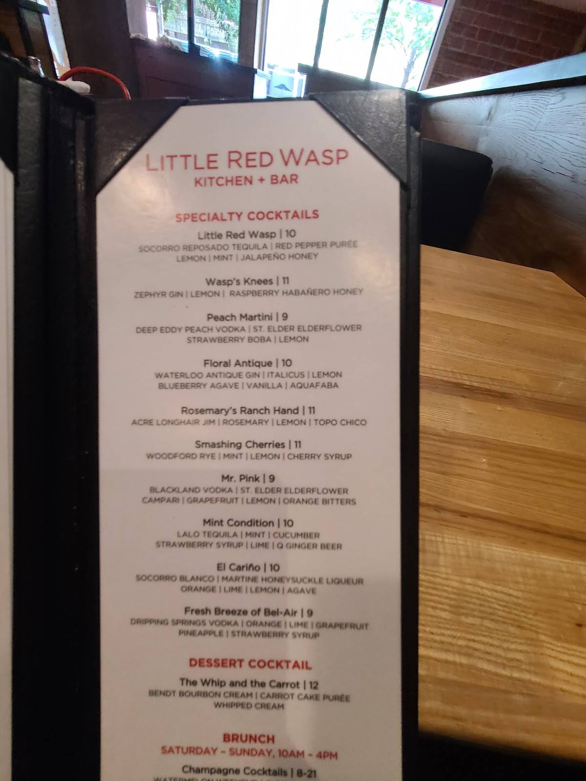 Menu at Little Red Wasp restaurant, Fort Worth