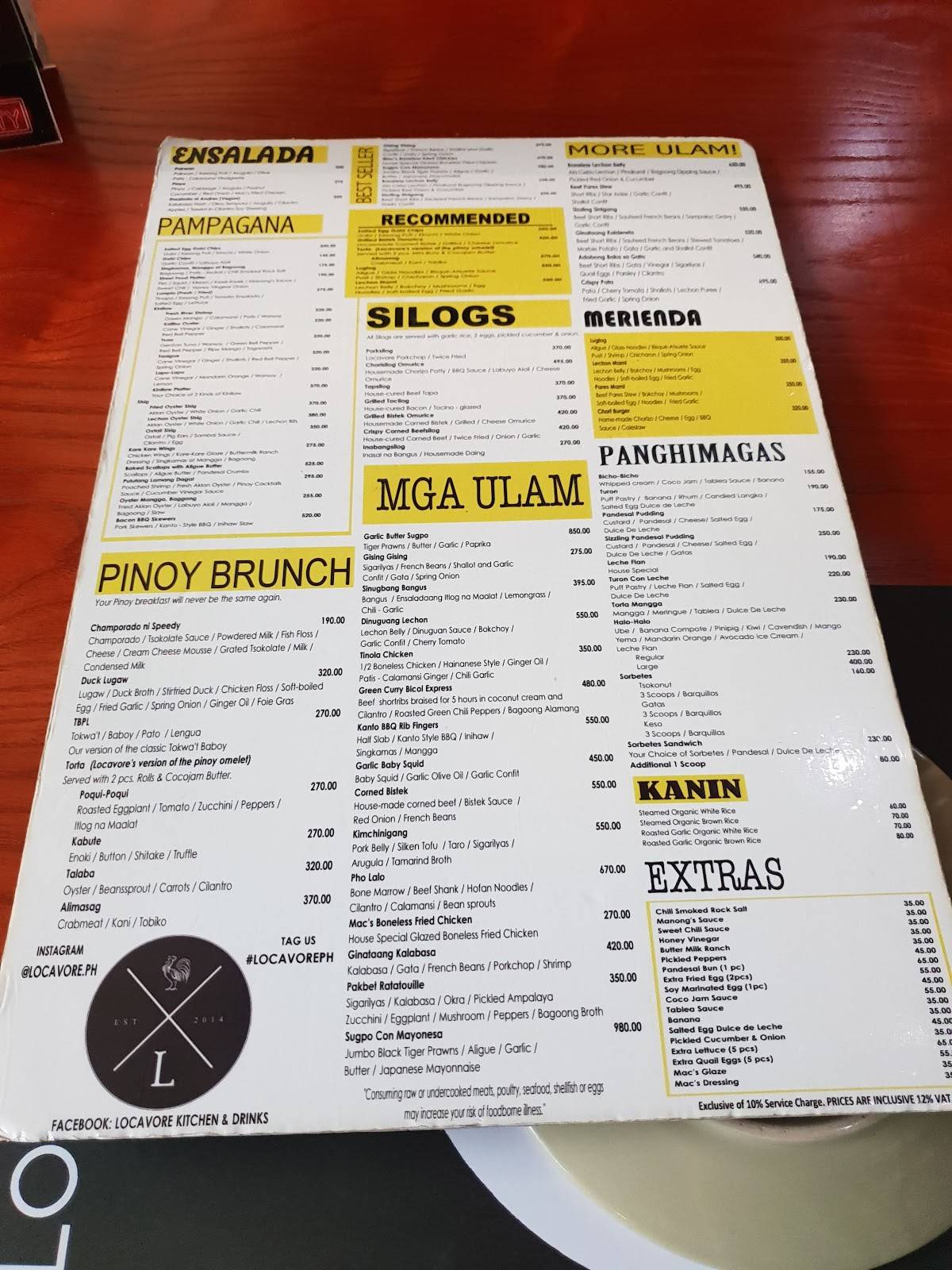Menu at Locavore BGC restaurant, Taguig, Forbes Town Center