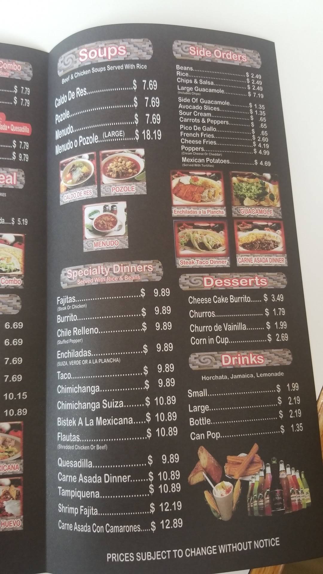 Menu at Los 3 Burritos restaurant, Diamond, E Division St