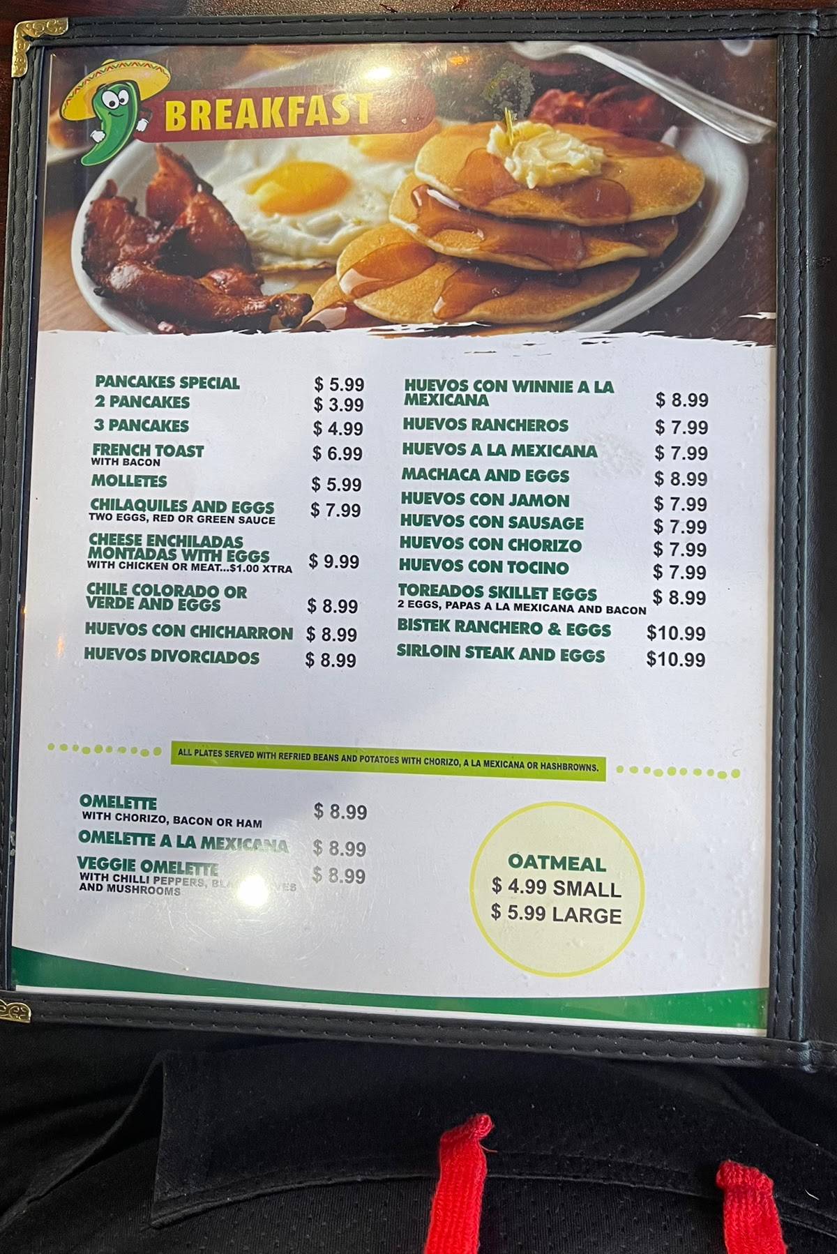 Menu at Los Toreados Northeast restaurant, El Paso, Marcillus Ave