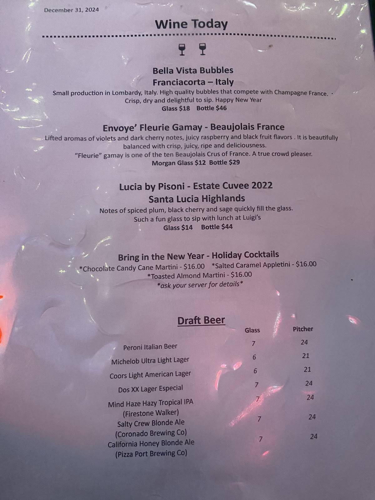 Menu at Luigi's Restaurant and Delicatessen, Bakersfield