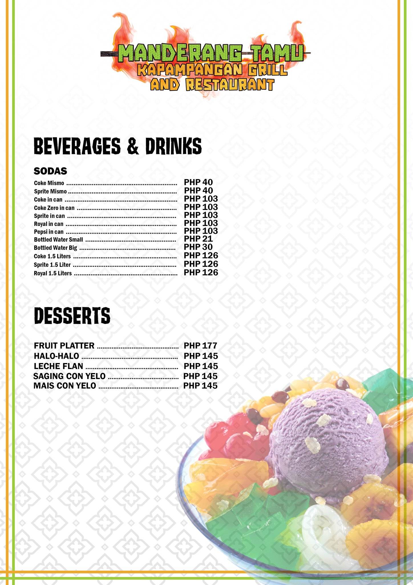 Menu at MANDERANG TAMU KAPAMPANGAN GRILL AND RESTAURANT, Taguig