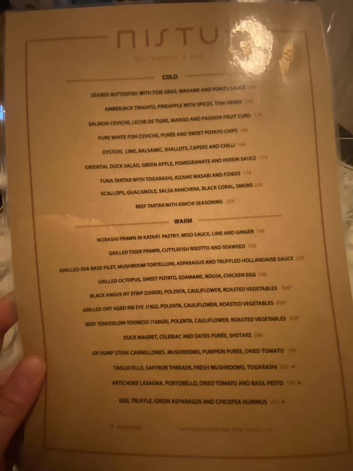 Menu at MISTU restaurant, Porto