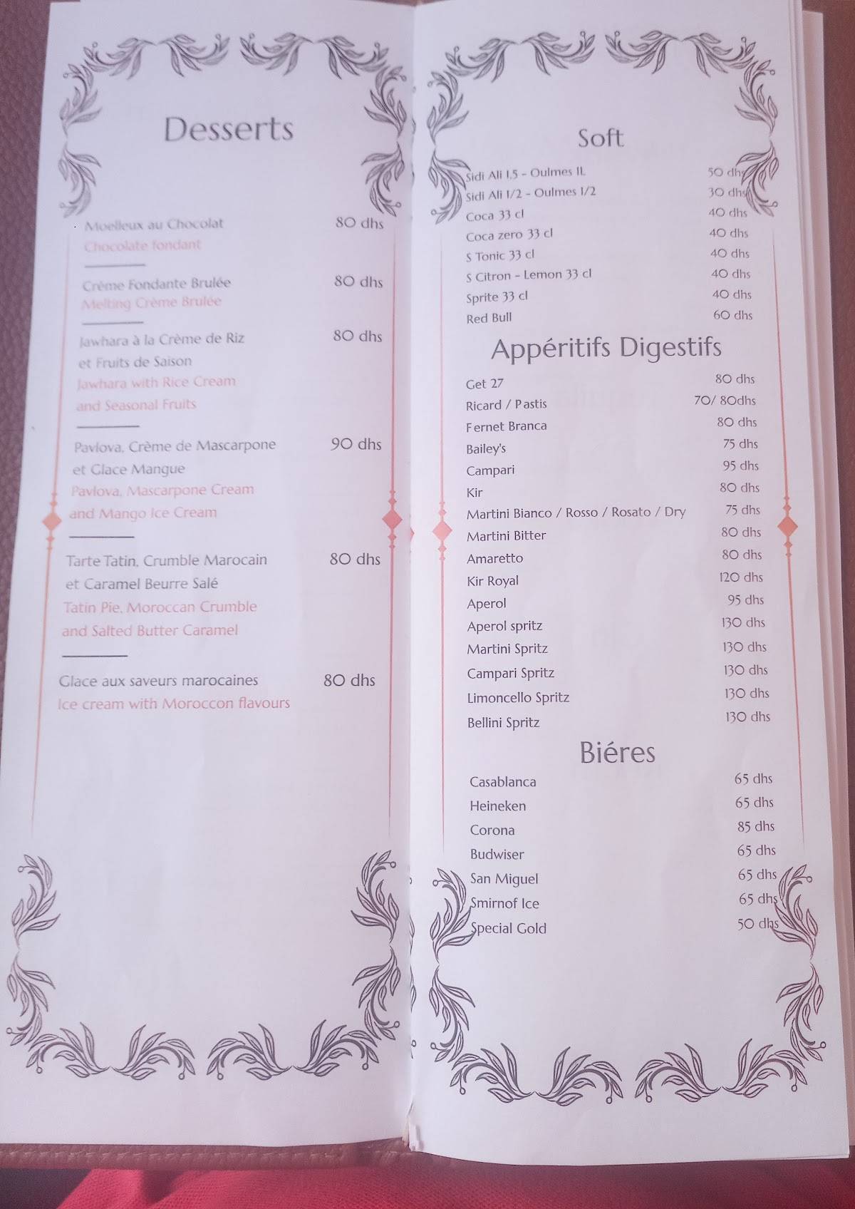 Carta del restaurante MK Rooftop Marrakech, Marrakech