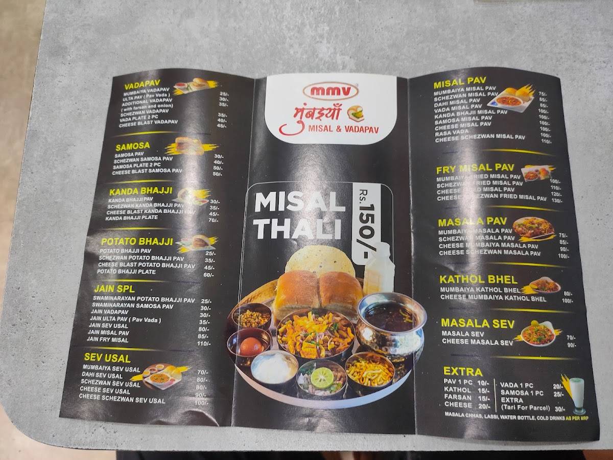 Menu at MMV Mumbaiya Misal and Vadapav Bhaduatnagar, Ahmedabad