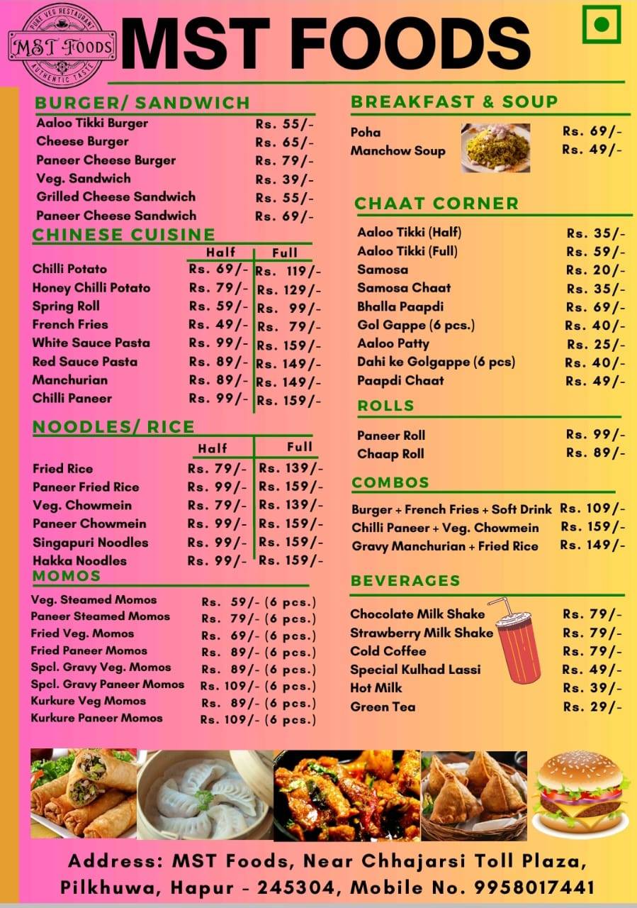 Menu at MST Foods, Pilkhuwa