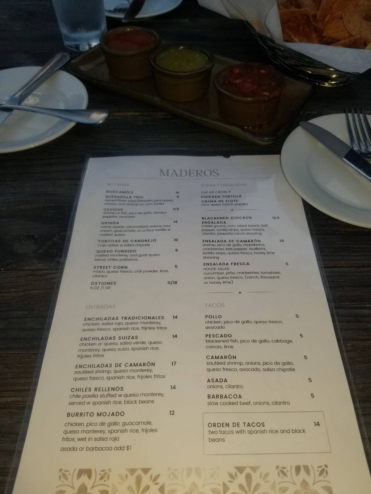 Menu at Maderos Cocina Mexicana restaurant, Redondo Beach
