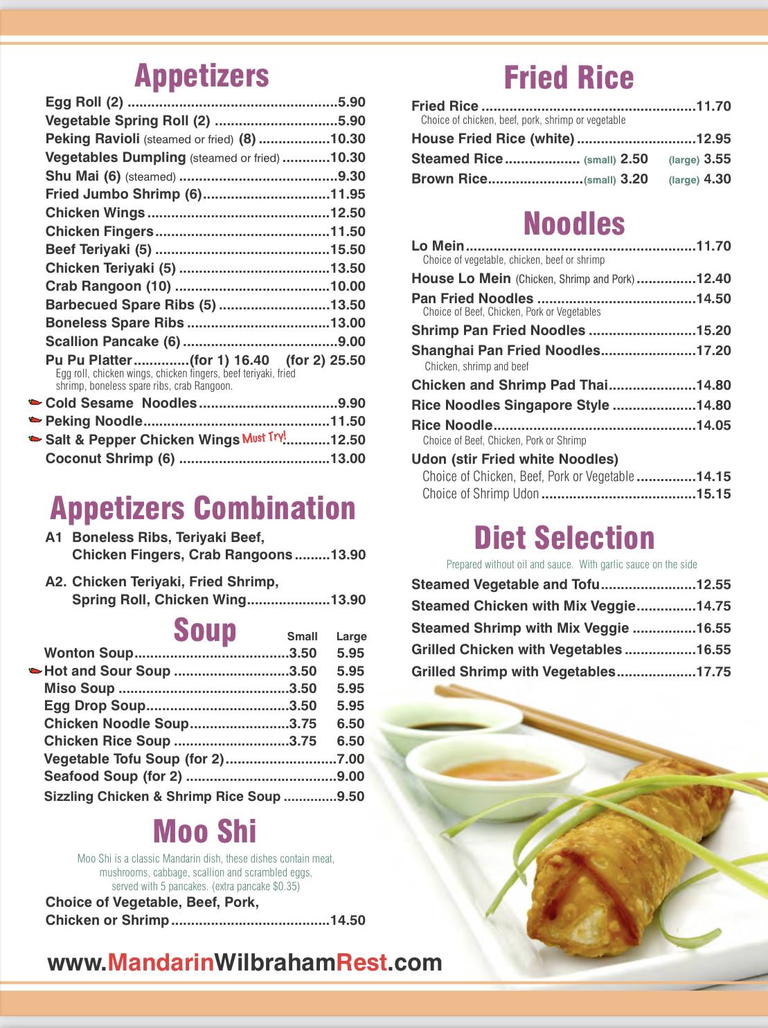 Menu at Mandarin Wilbraham restaurant, Wilbraham