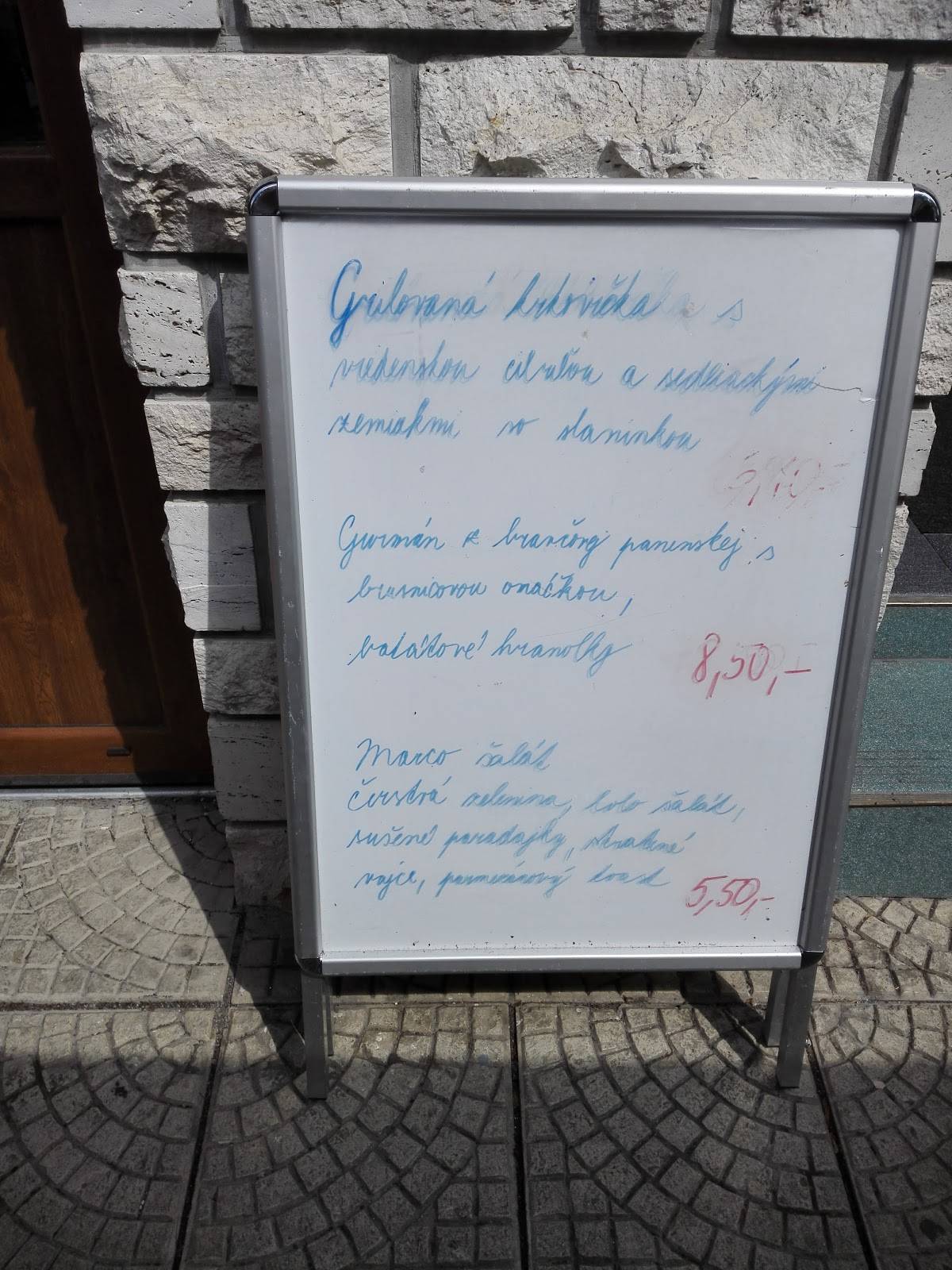 Menu at Marco restaurant, Poprad