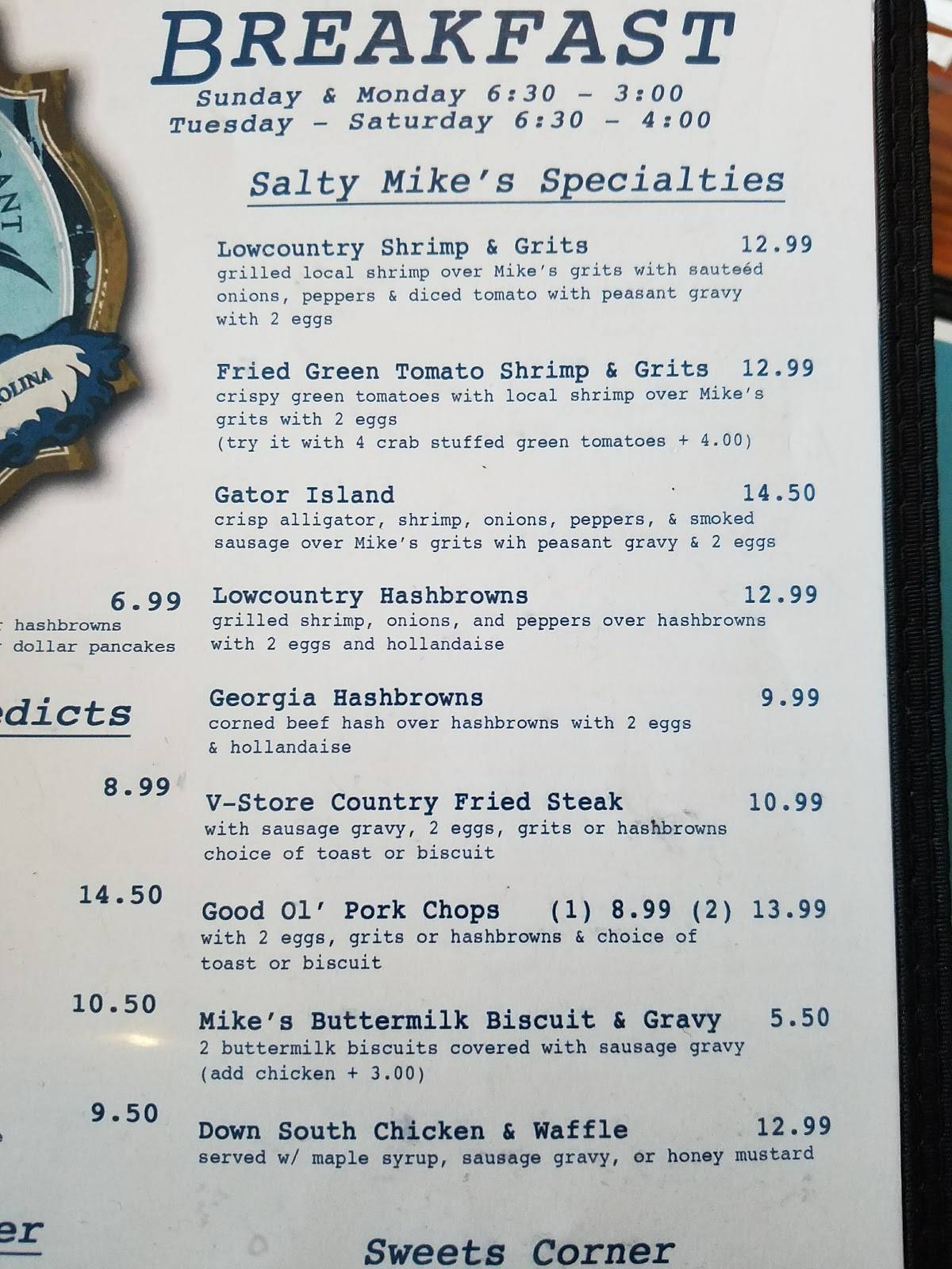 Menu at Marina Variety Store Restaurant, Charleston