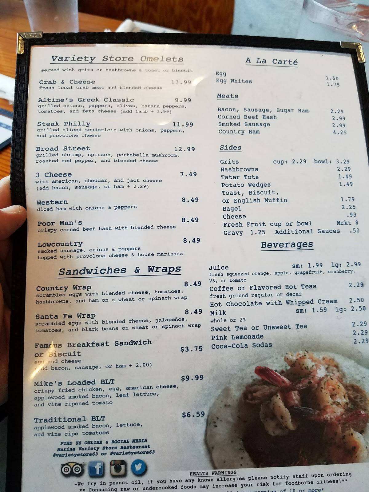 Menu at Marina Variety Store Restaurant, Charleston