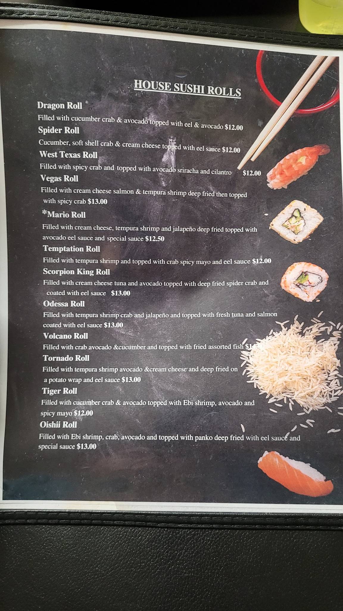 Menu at Mario's Japanese Steakhouse and Sushi Bar, Odessa