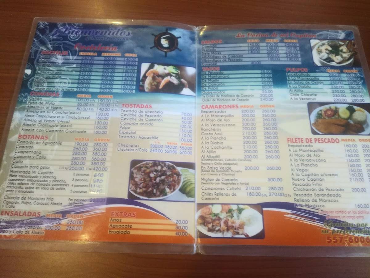 Carta del restaurante Mariscos Mi Capitán, Mexicali, Calz Anáhuac 1228