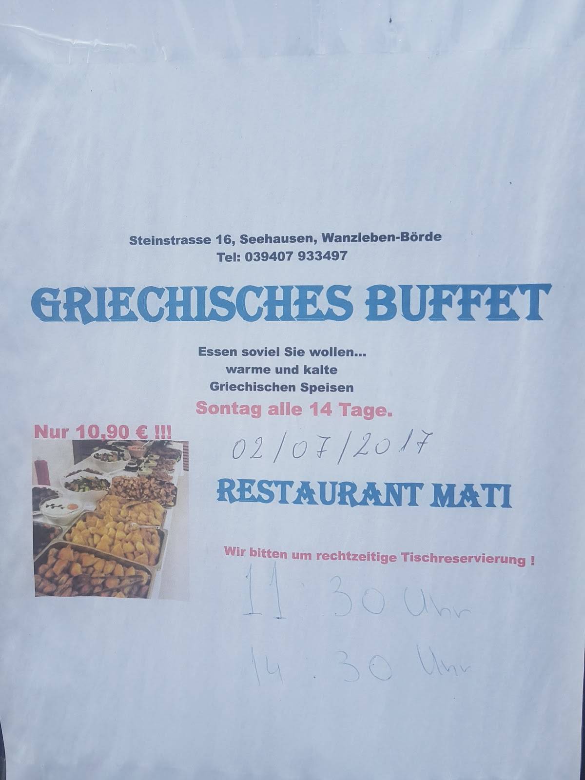 Speisekarte von Restaurant Mati, Wanzleben-Börde