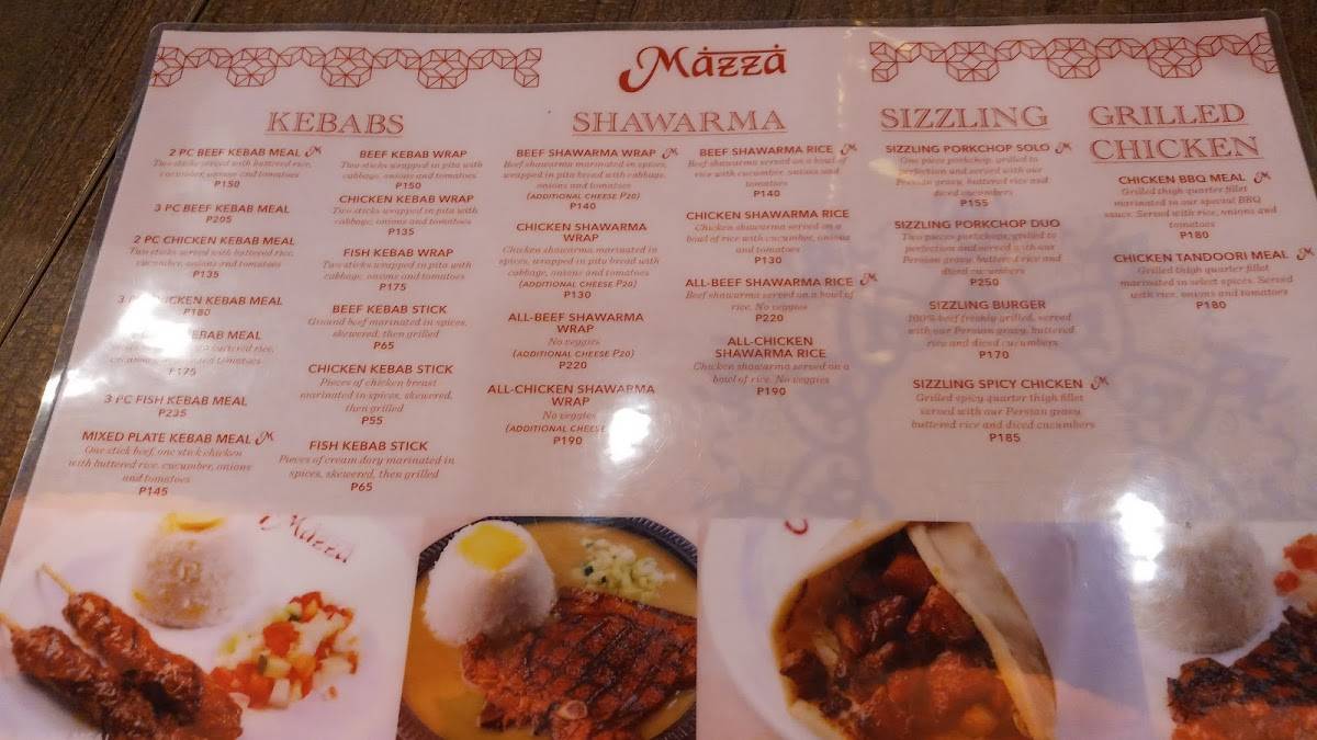 Menu at Mazza Shawarma restaurant, Quezon City, Eastwood Bldg B