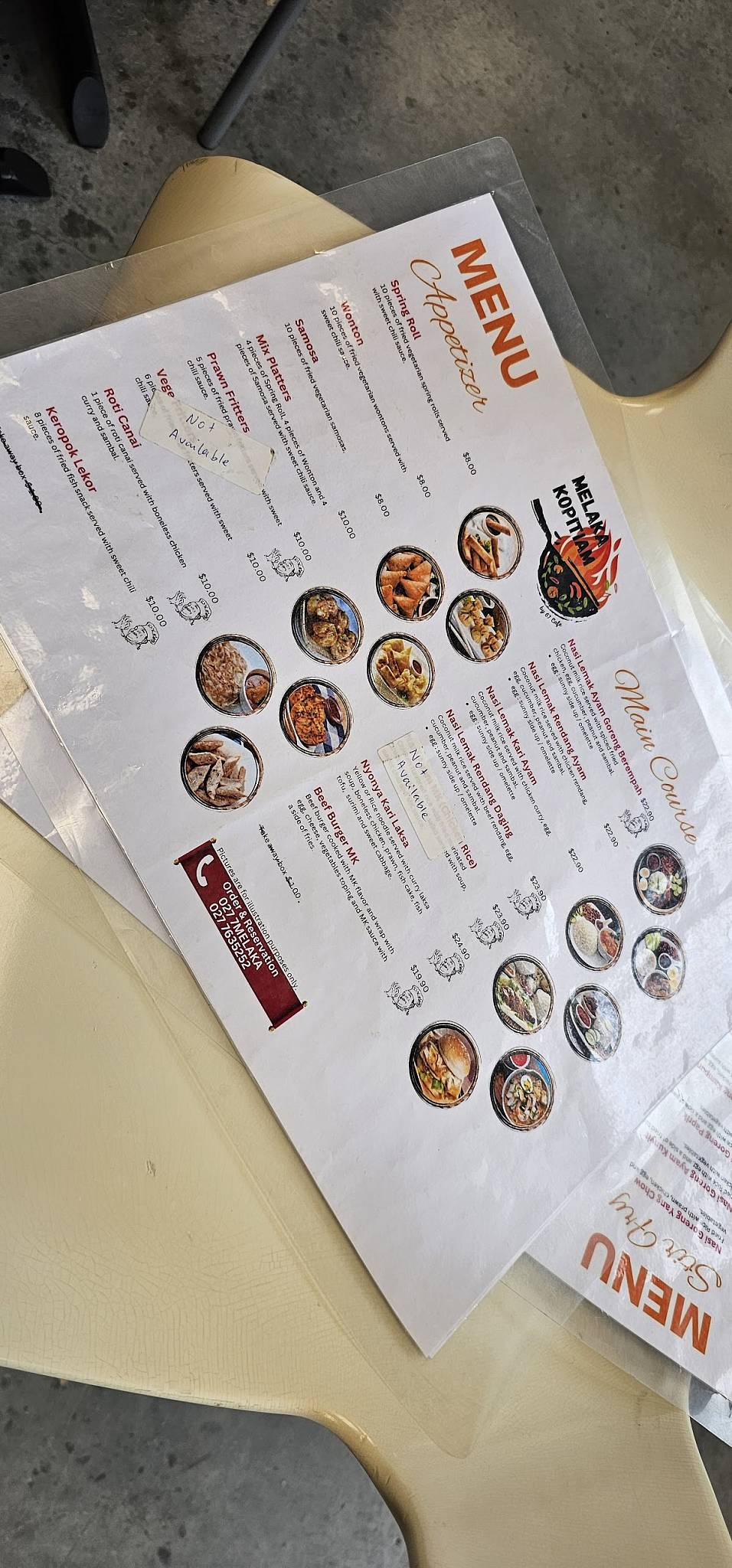 Menu at Melaka Kopitiam Malaysian Restaurant, Prebbleton
