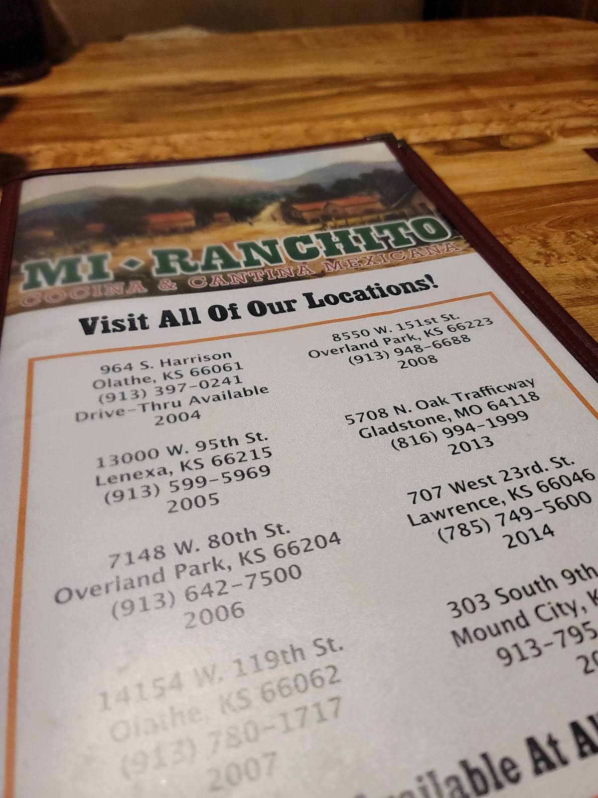 Menu at Mi Ranchito restaurant, Lawrence