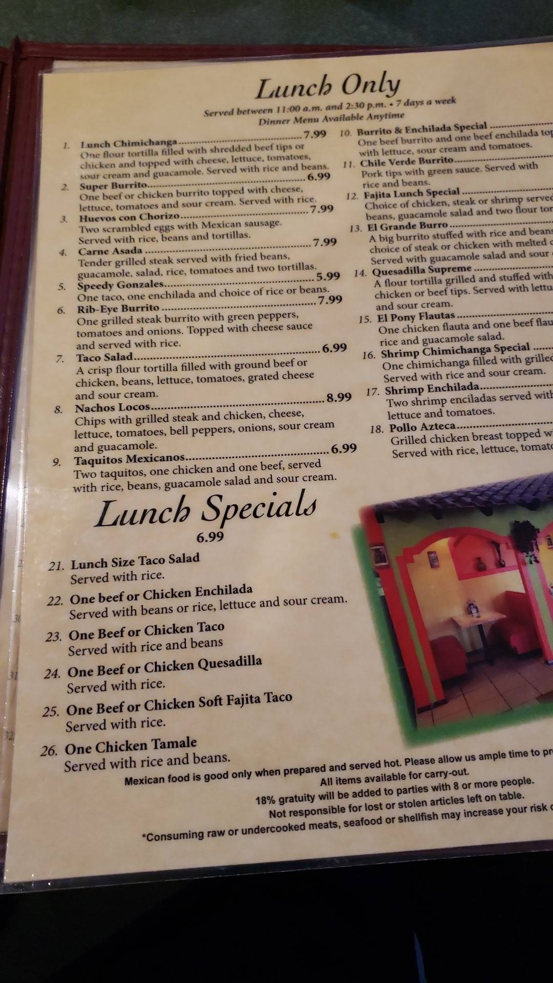 Menu at Mi Tequilas Mexican Restaurant, Fostoria