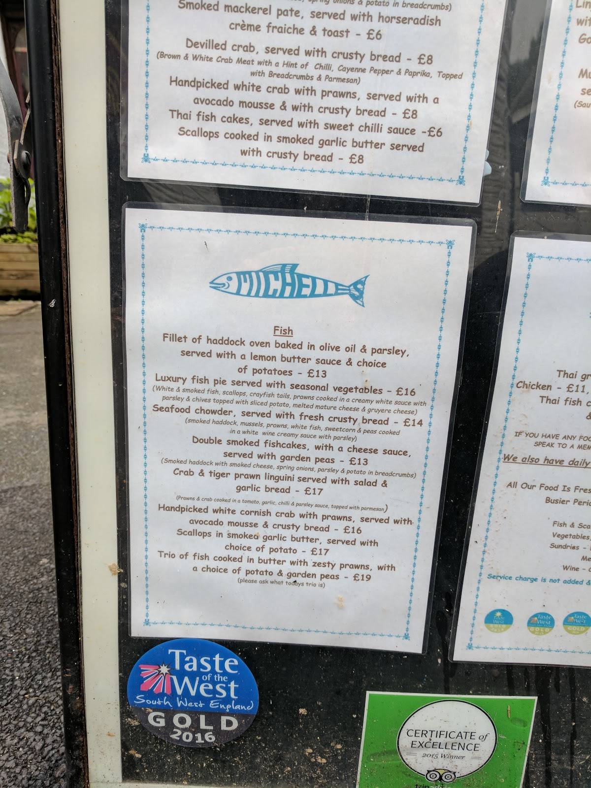 Menu at Priscilla’s Restaurant, Polperro