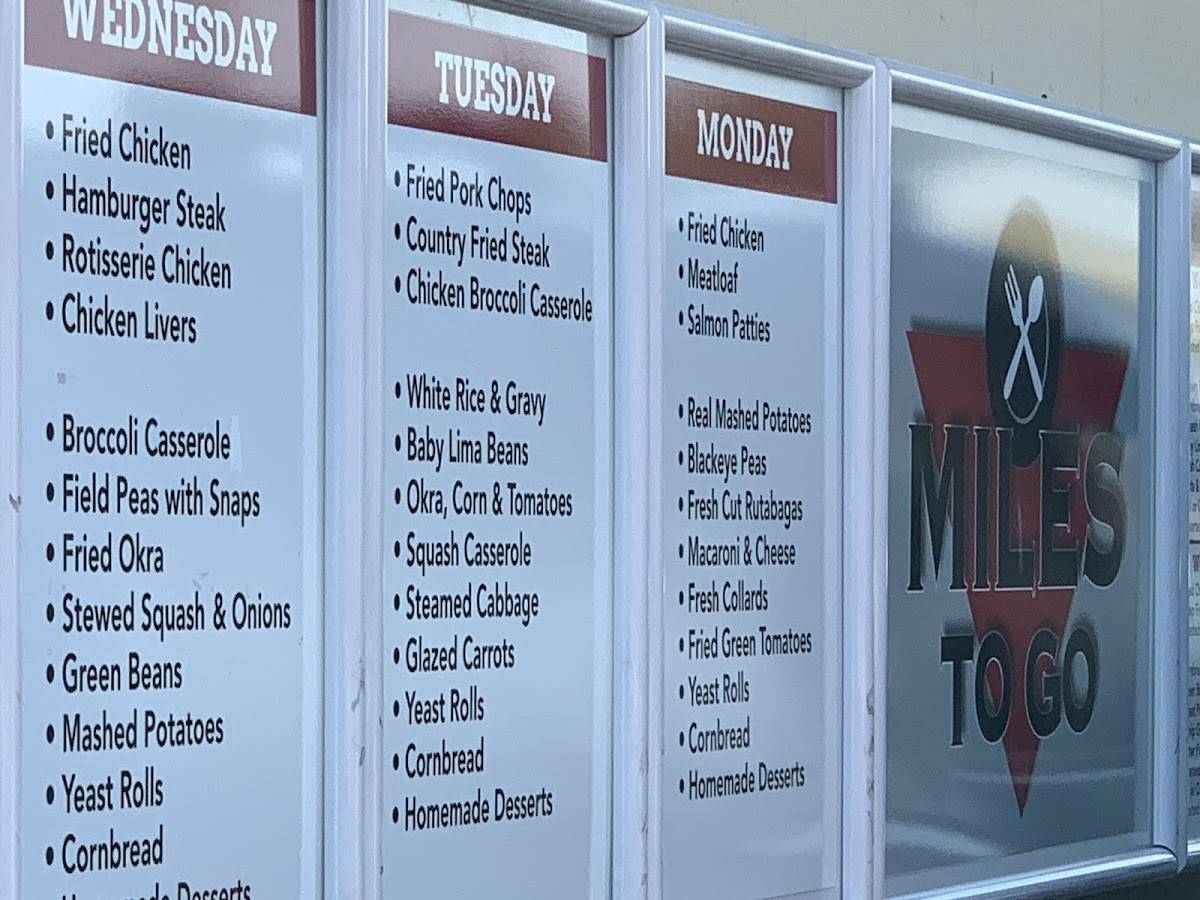 Menu at Miles to Go Phenix City restaurant, Phenix City