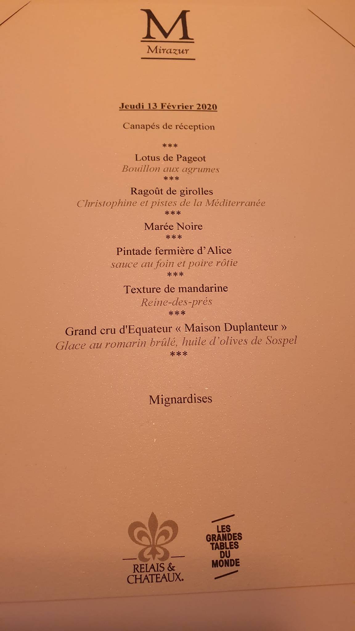 Menu at Restaurant Mirazur, Menton, 30 Av. Aristide Briand