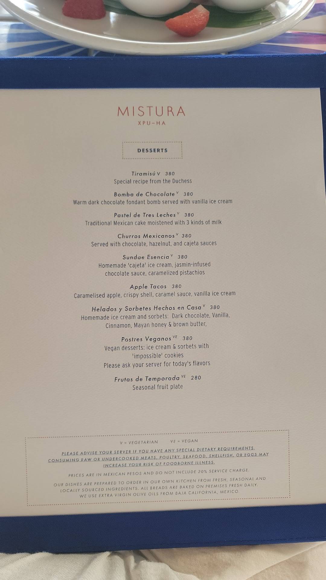 Menu at Mistura Xpu-Ha restaurant, Xpu Ha