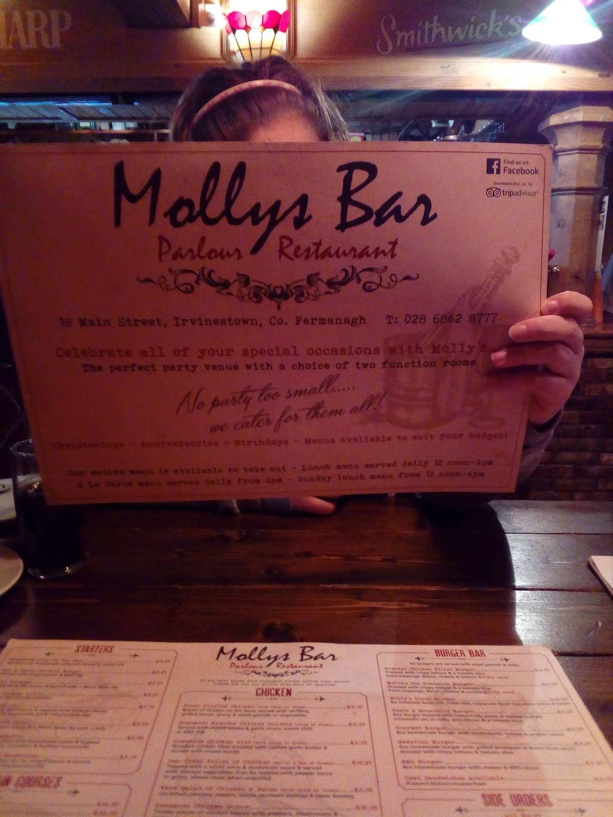 Menu at Molly's Bar, Irvinestown