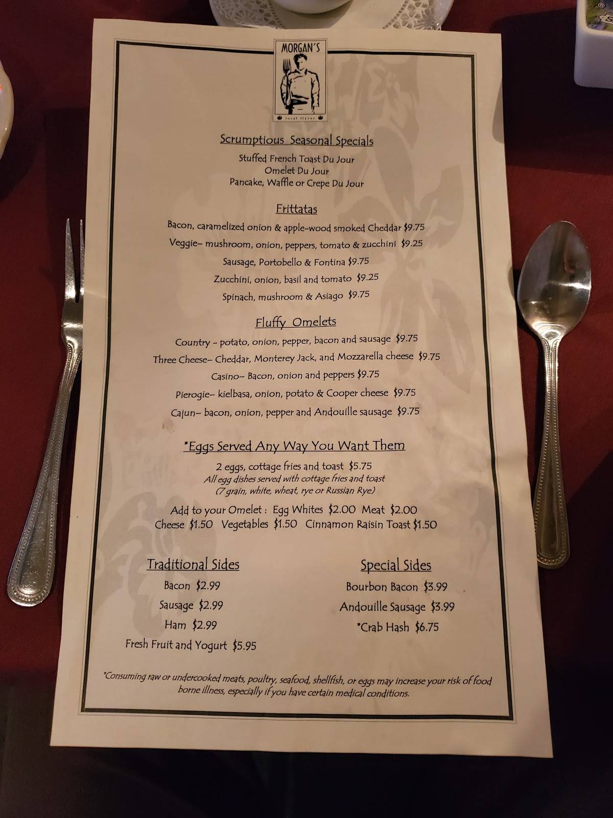 Menu at Morgan's restaurant, Allentown