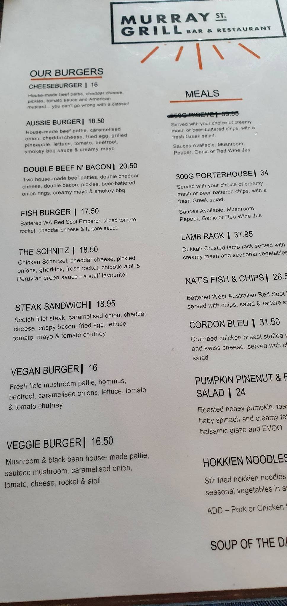 Menu at Murray St. Grill restaurant, Jurien Bay