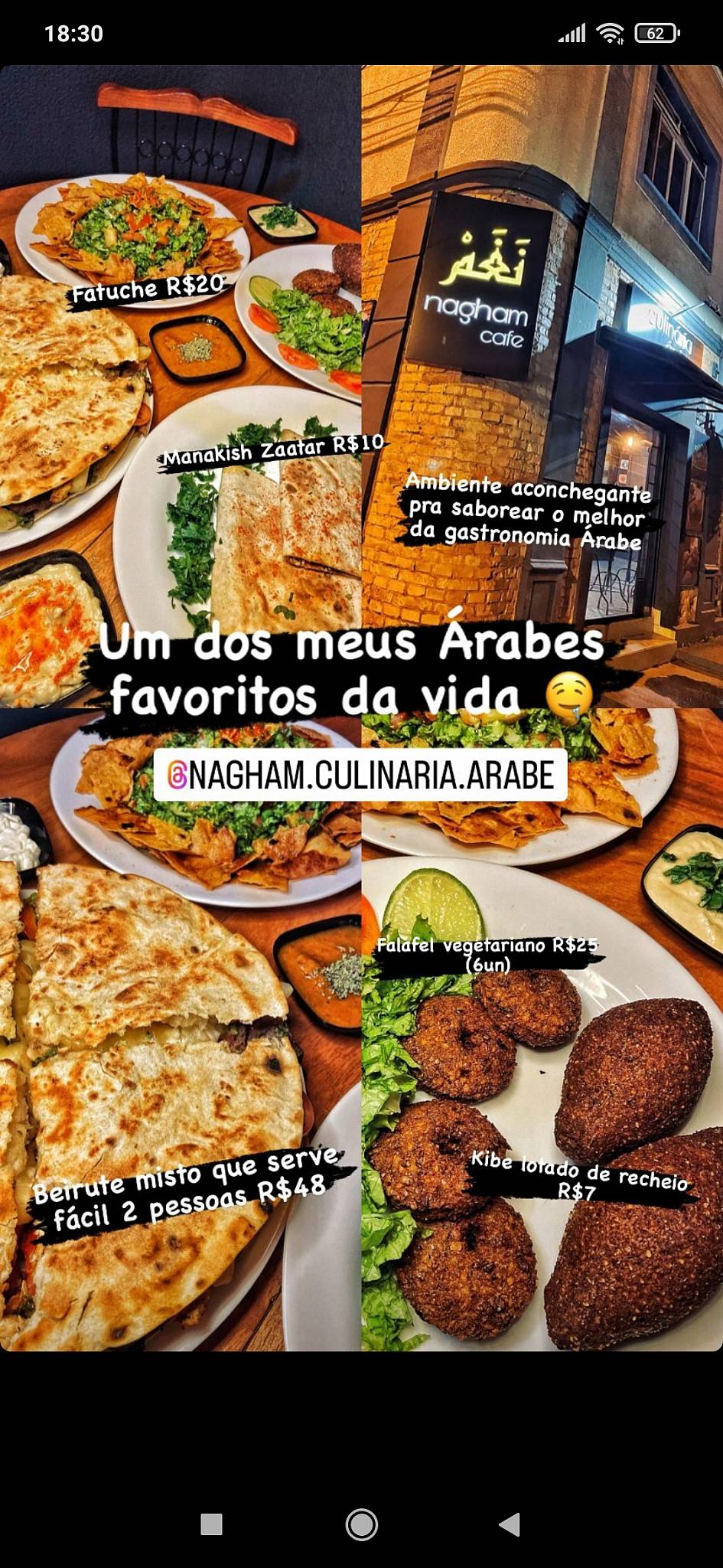 Menu em Nagham Comida Árabe restaurante, Ponta Grossa