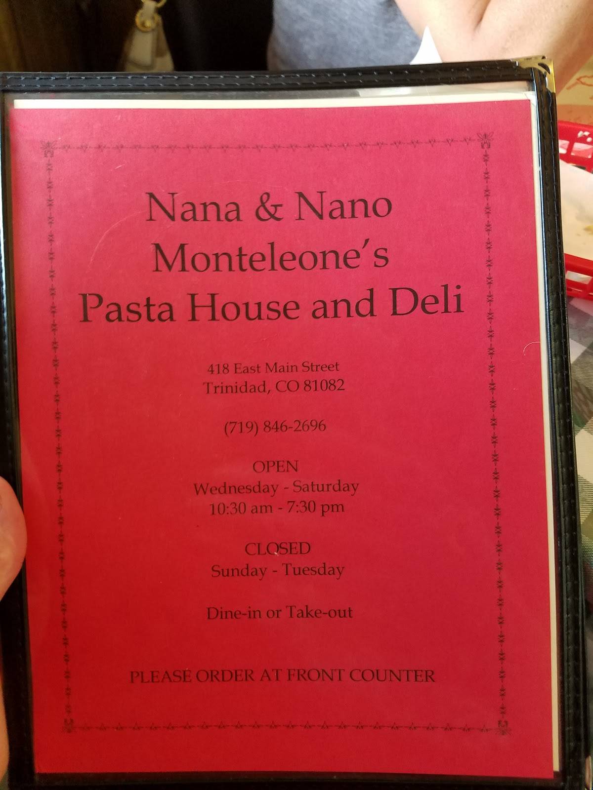 Menu at Nana & Nano's Pasta House restaurant, Trinidad