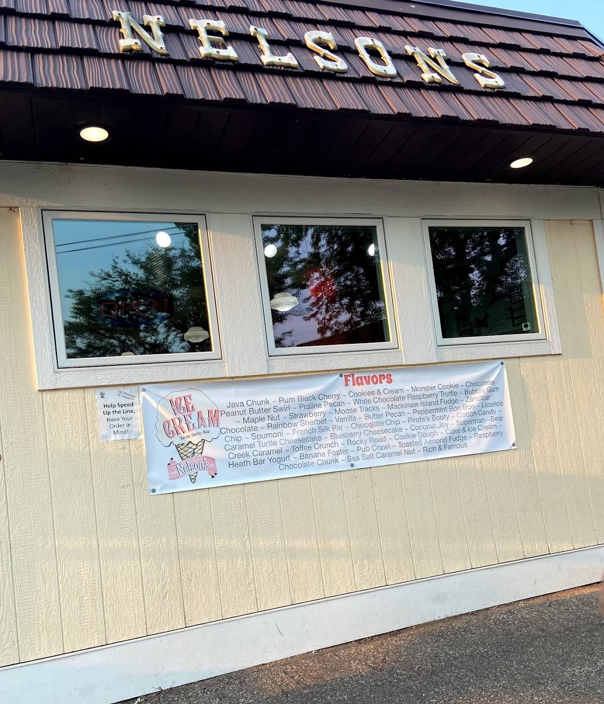 Menu at Nelson's Ice Cream restaurant, Stillwater