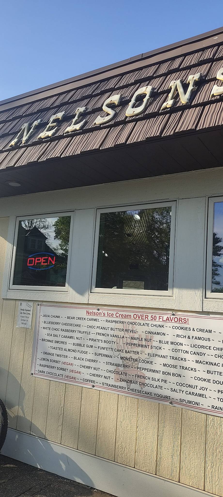 Menu at Nelson's Ice Cream restaurant, Stillwater