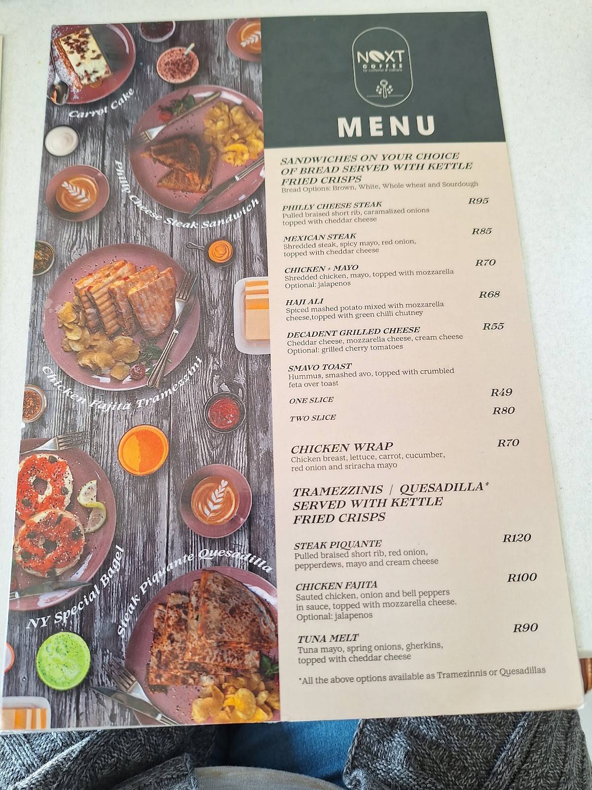 Menu at NextCoffee Cafe, Pietermaritzburg