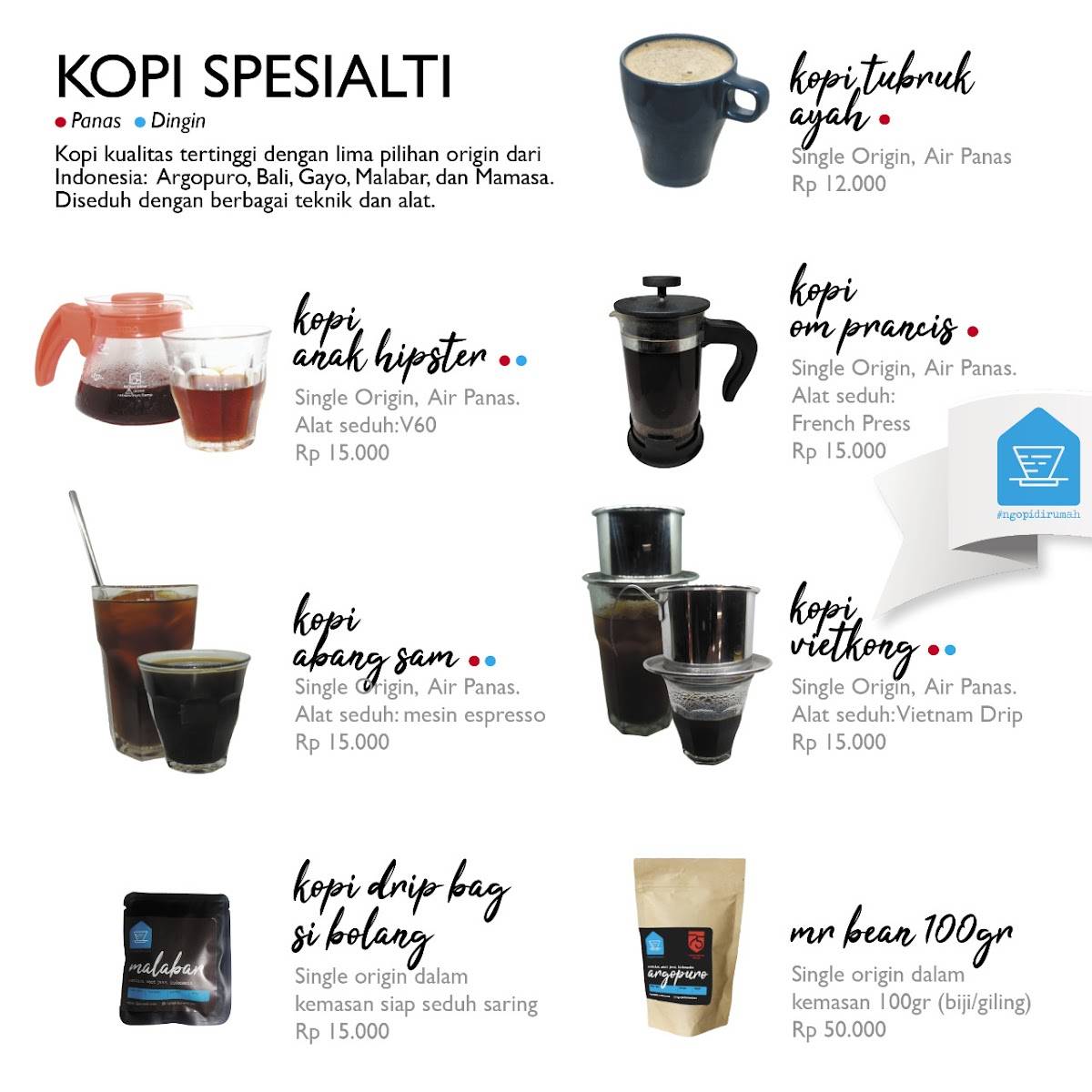 Menu at Ngopidirumah Utan Kayu, East Jakarta