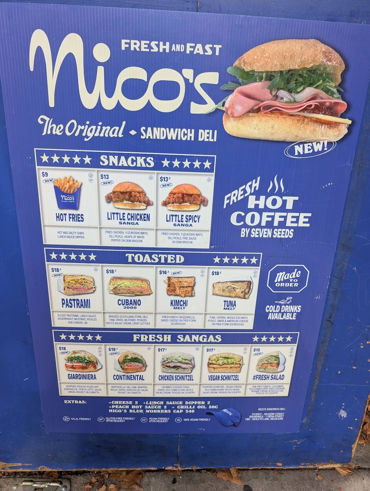 Menu at Nico's Sandwich Deli restaurant, Melbourne