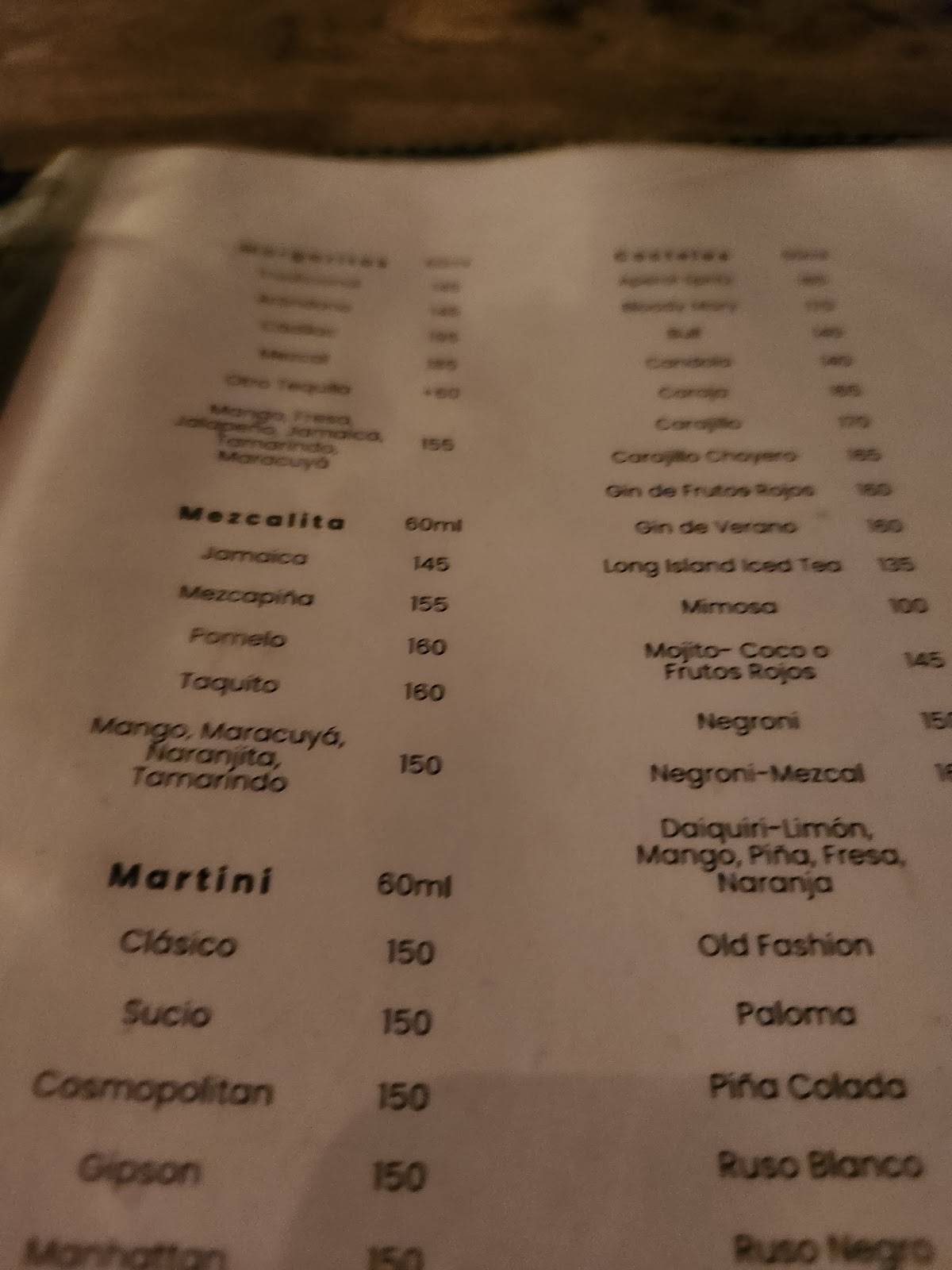 Menu at Nim restaurant, La Paz