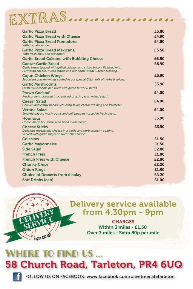 Menu at The Olive Tree Cafe, Tarleton