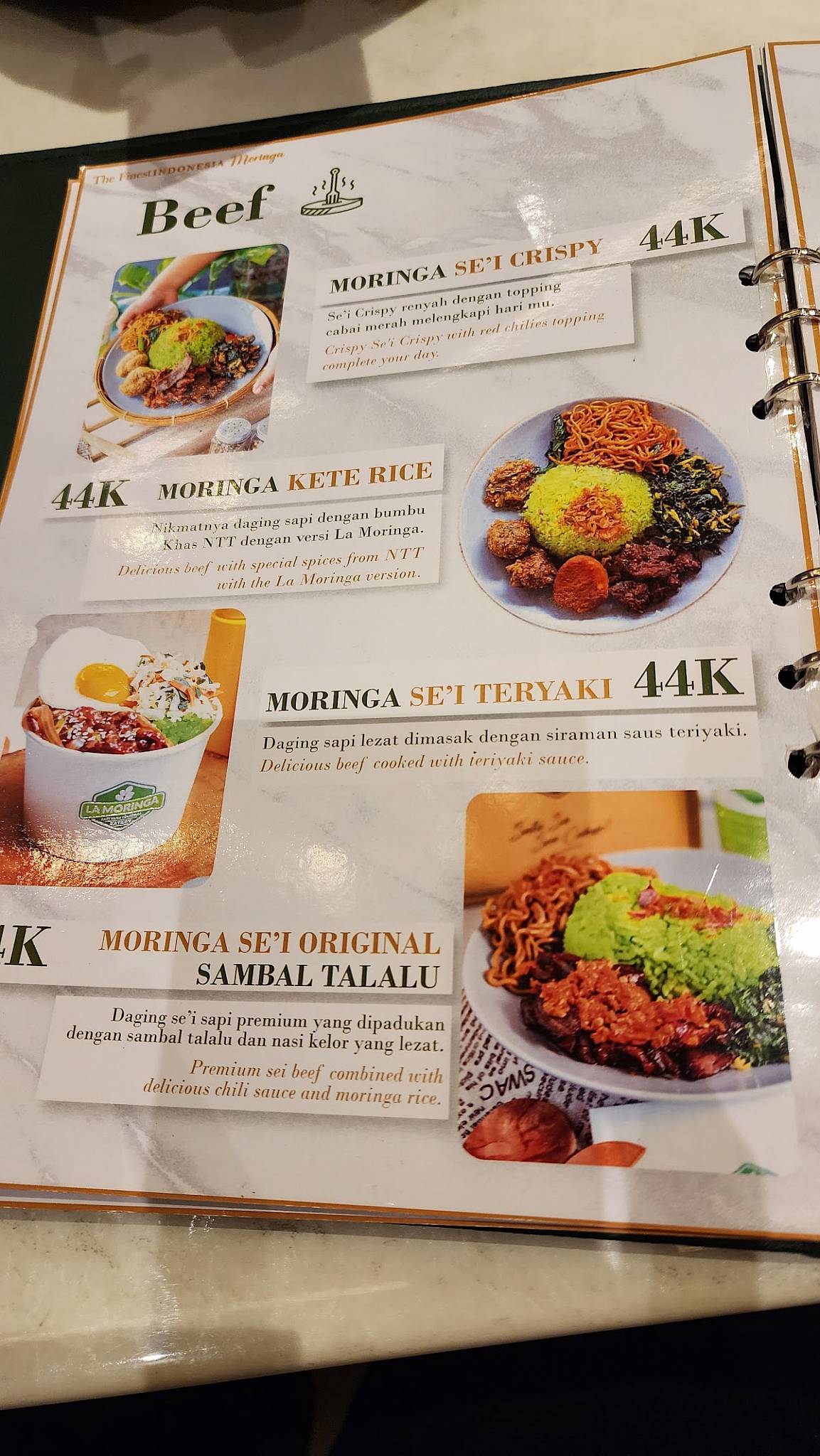 Carta del restaurante La Moringa Kupang, Kupang