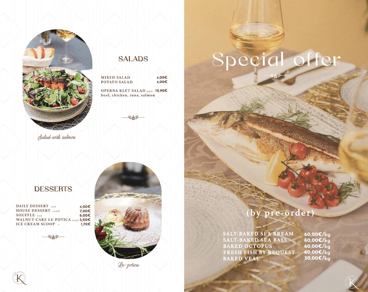 Speisekarte von Operna klet restaurant, Ljubljana