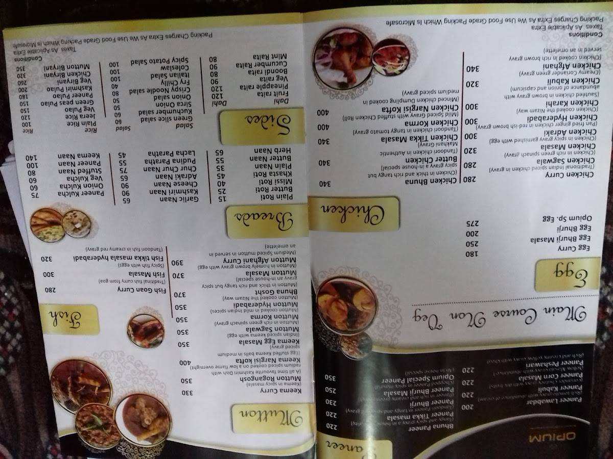 Menu at Opium Restaurant, Jhansi