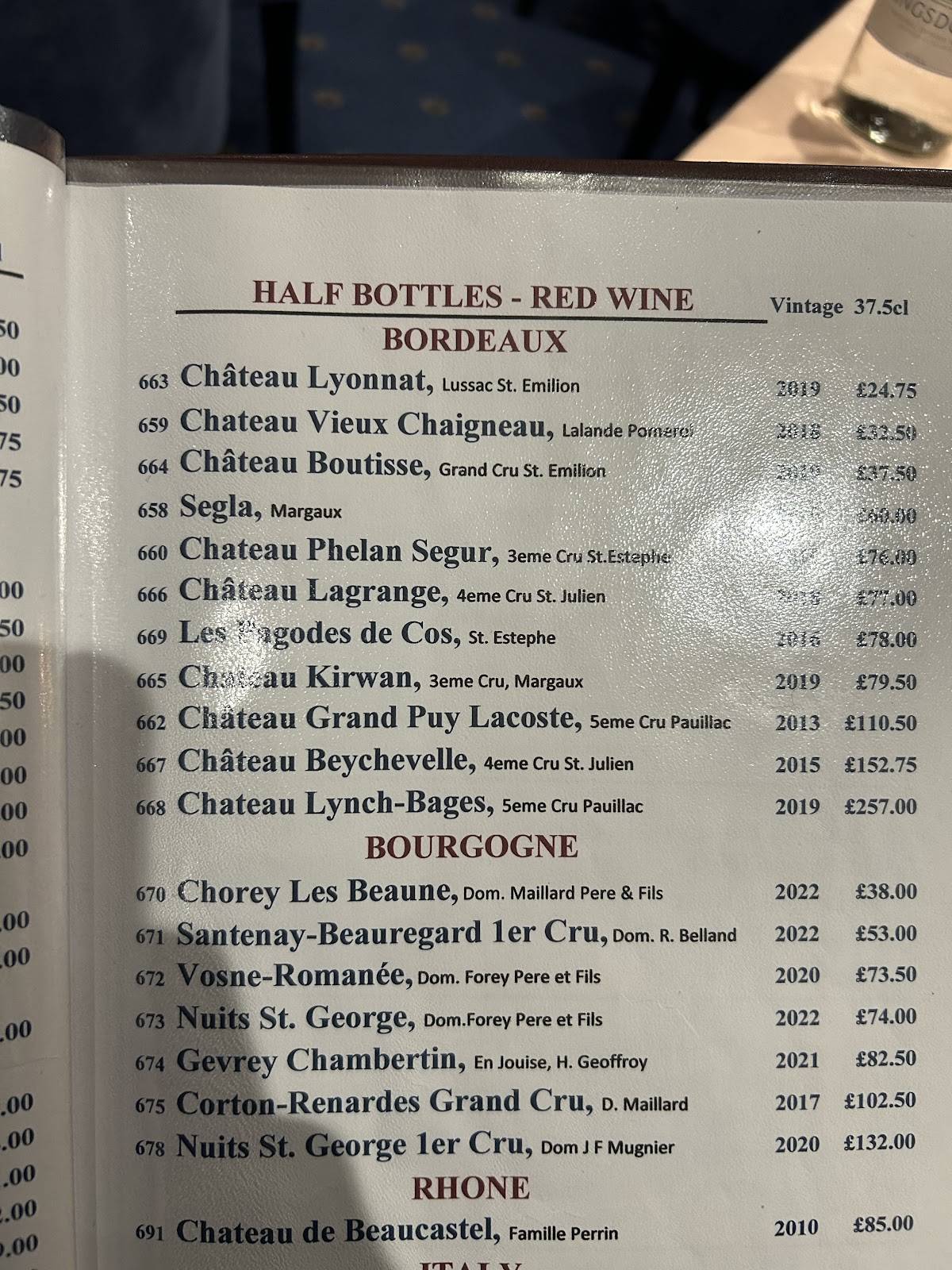 Menu at Oslo Court Restaurant, London