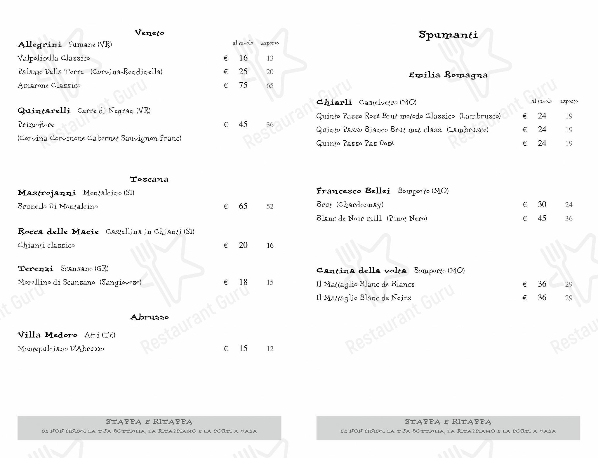 Menu da Osteria Santa Caterina ristorante, Bologna