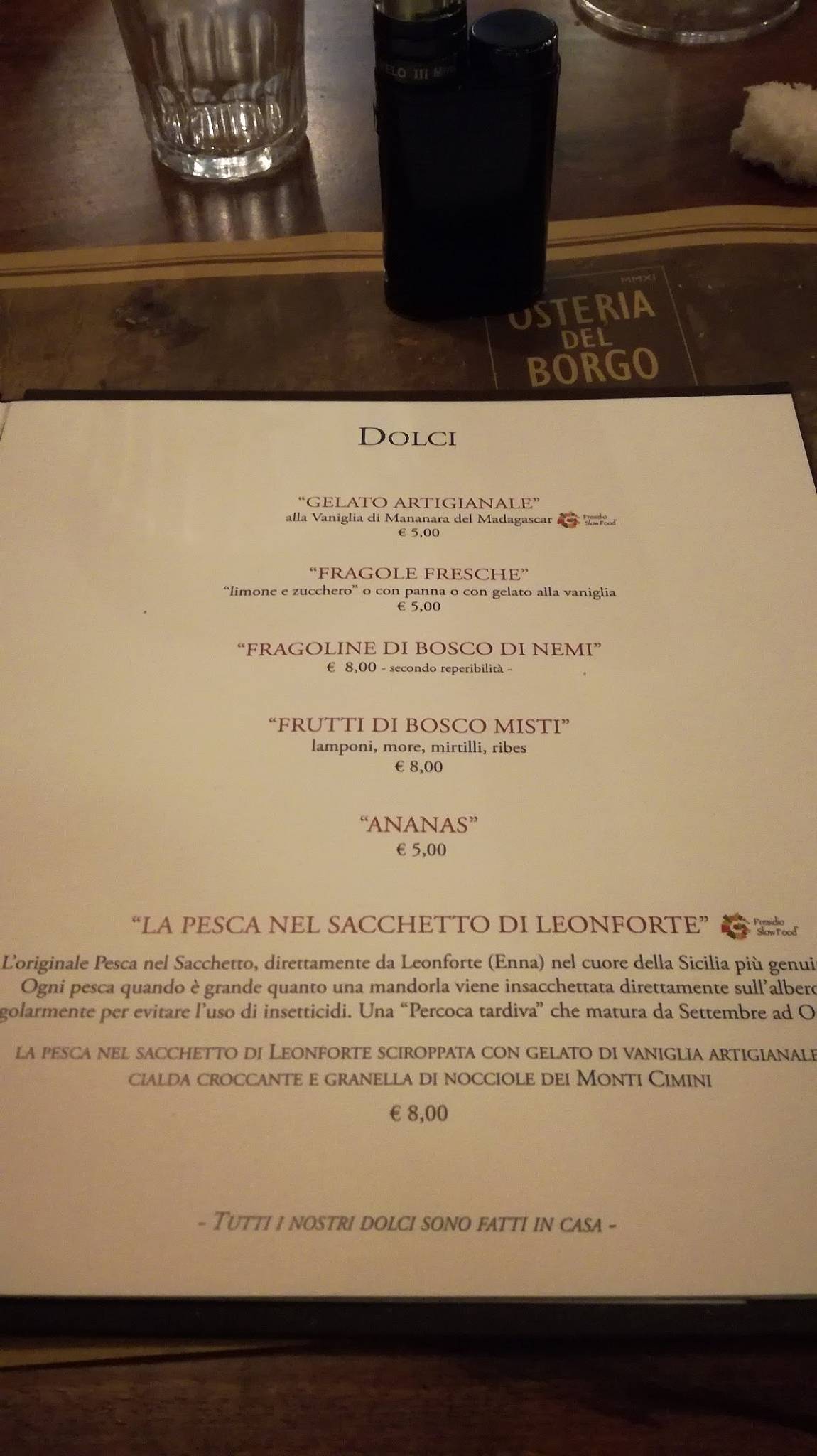 Menu da Osteria del Borgo ristorante, Cesano, Cesano di Roma 21/23